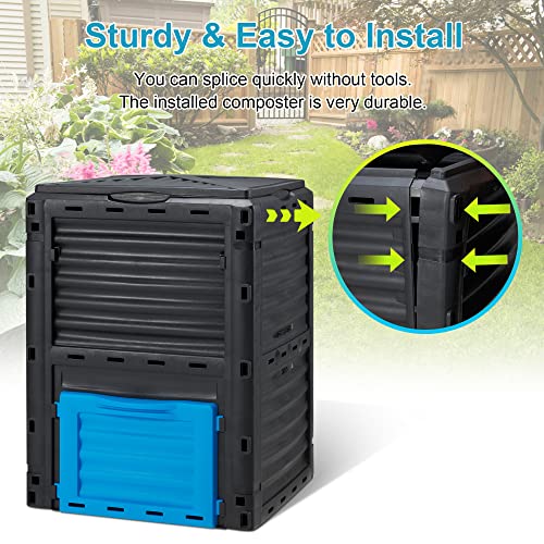 Azaeahom Outdoor Compost Bin 80 Gallon (300L) Large, Garden Composter from PP Material,Composting Box Easy Assembly & Many Vents, Create Fertile Soil Fast, Lightweight & Sturdy