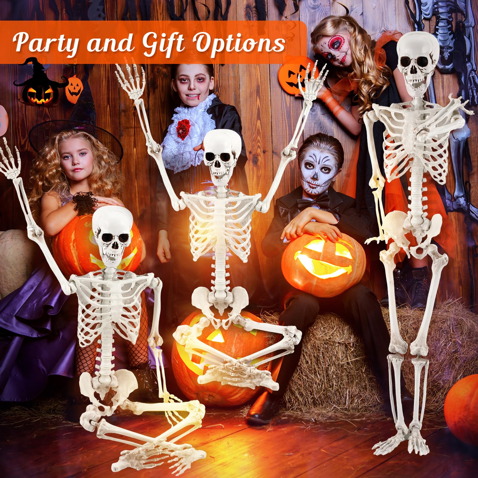3 Pcs Halloween Skeleton Decoration Poseable Skeleton Full Size Halloween Skeleton Plastic Skeleton with Movable Posable Joints for Hanging Halloween Outdoor Yard Garden Lawn Party Decor (5 ft)
