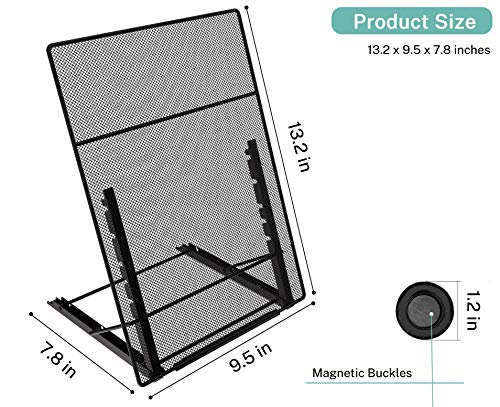 MaxGear Desktop Document Holder for Typing, Paper Holder Stand for Desk with 4 Magnetic Buckles, Metal Mesh Letter Copy Holder for Monitor Computer Reading with 6 Adjustable Positions, Black