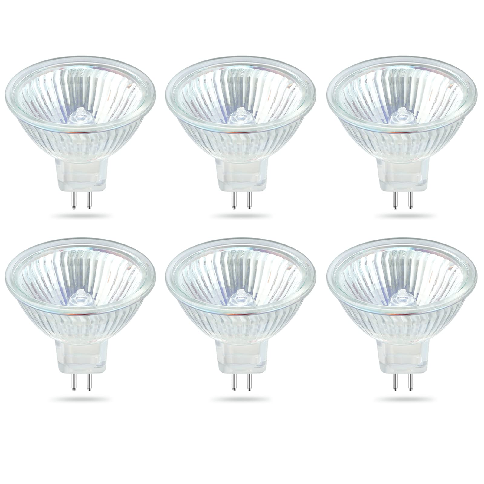 XBOCMY MR16 Halogen Light Bulbs, 6 Pack 50W 12V GU5.3 Bi-Pin Base, Dimmable Spotlights with Glass Cover for Living Rooms, Landscape, Track Lights, Desk Lamps, Fiber Optics