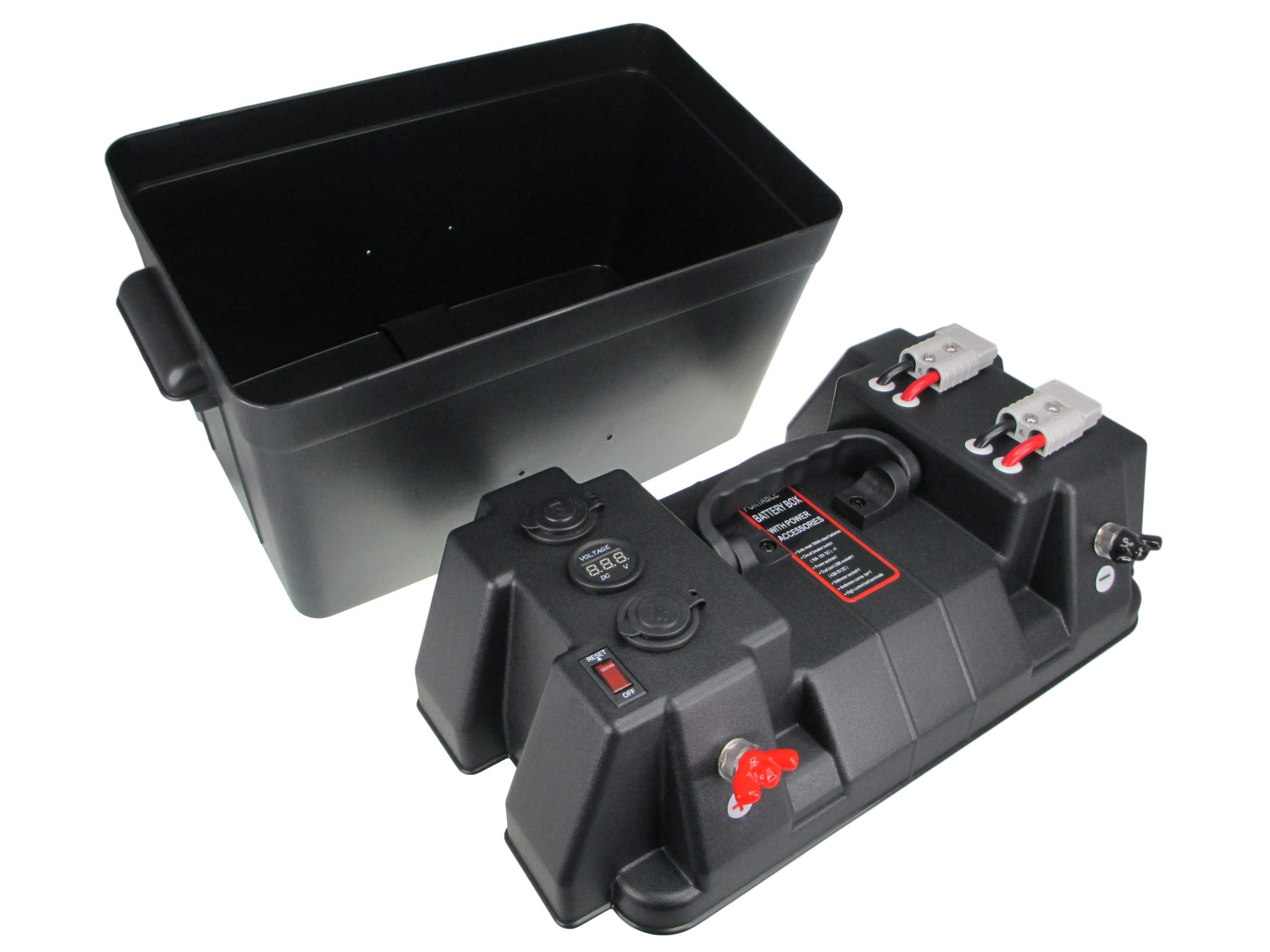 Pactrade Marine RV Battery Box Anderson Connector Dual USB Power Voltmeter Gauge