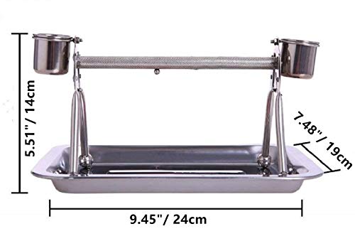 Litewood Bird Perch Stand Stainless Steel Table Rack with Feeder Cups Tray for Budgie Parakeet Cockatiel Conure Finch