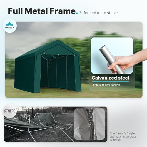 ADVANCE OUTDOOR 10x20 ft Heavy Duty Carport with Removable Sidewalls and Doors, Adjustable Height from 9.5 ft to 11 ft, Car Canopy Garage Boat Shelter with 8 Reinforced Poles and 4 Sandbags, Green