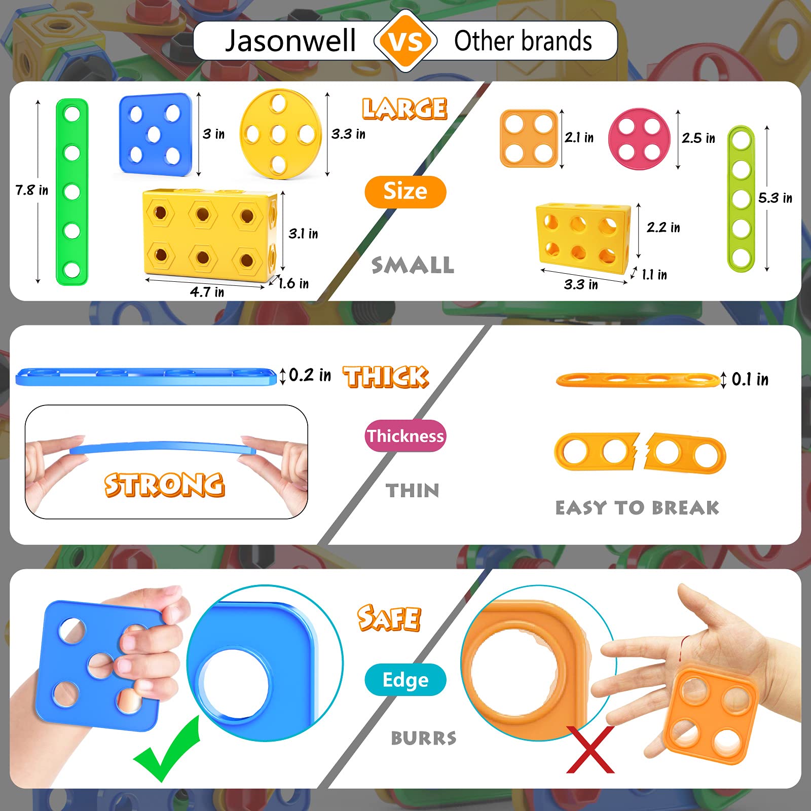 Jasonwell STEM Toys Building Blocks - 116 PCS Educational Construction Tiles Set Engineering Kit Learning Resources Christmas Birthday Gift for Toddlers Kids Ages 3 4 5 6 7 8 9 10 Year Old Boys Girls
