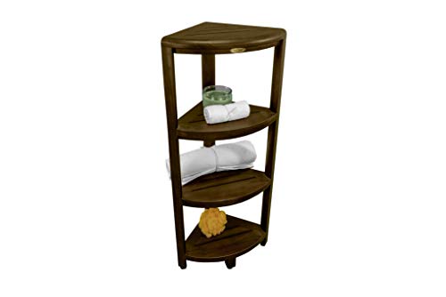 DecoTeak Corner Shower Shelf 4-Tier Oasis Teak Wood Corner Shower Bench with Storage Shelf 38" Height Snazzy Corner Shower Stool in Dark Brown Stained Finish