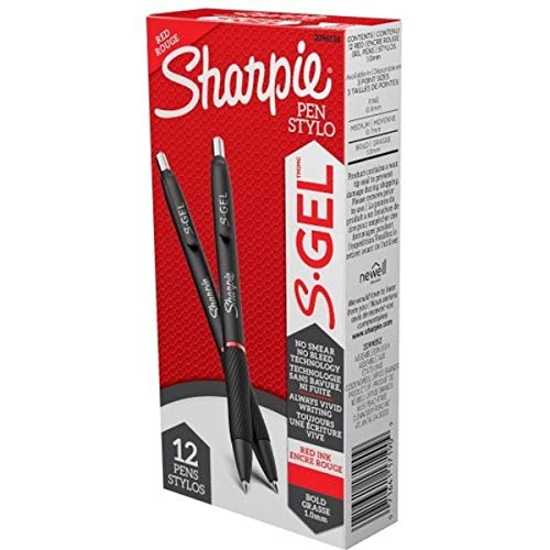 SHARPIE S-Gel 2096136 S-Gel Retractable Gel Pen, Bold 1 Mm, Red Ink, Black Barrel, Dozen