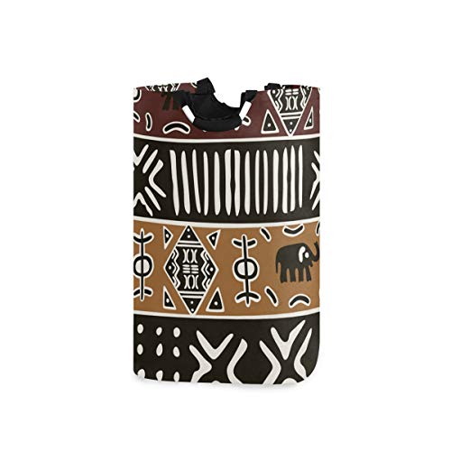 Ruio Laundry Hamper Basket Storage Bag Foldable Clothes Bag African Mud Cloth with Elephants Folding Washing Bin Clothes Hamper Large Basket