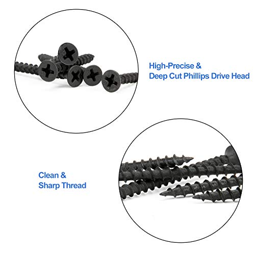 WELLOCKS Drywall Screws 230 Pcs #6×5/8" to 2-1/2" Wood Screws Assortment Kit Self Tapping Black Coating Bugle Head Coarse Phillips Sharp Point Fast Drilling for Wood Drywall Sheetrock (D158)