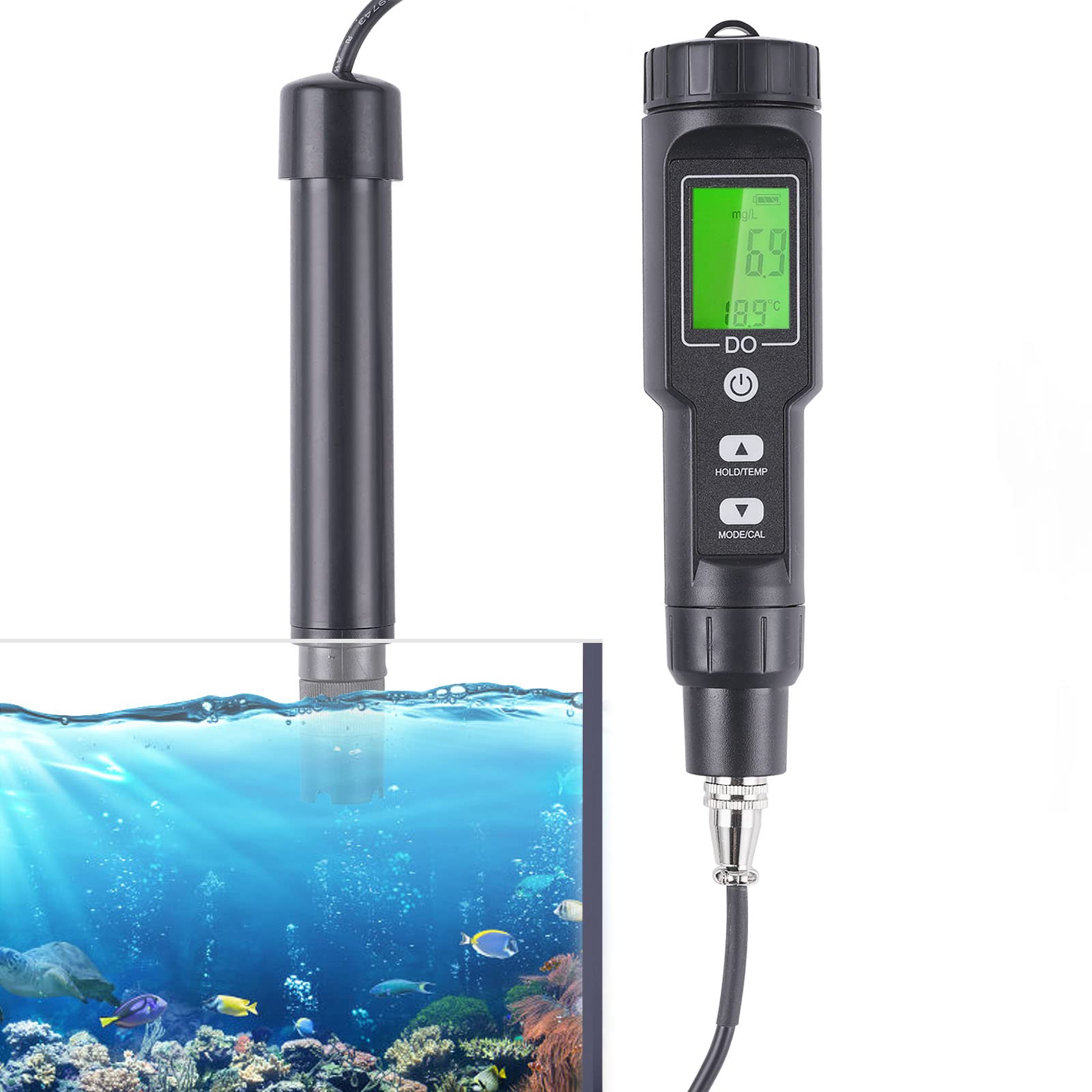 Meticuloso Portable Dissolved Oxygen Meter, DO Range:0-40.00 mg/L, Temperature Compensation: 0-40℃, with Backlight(Not Include Electrolyte Solution)