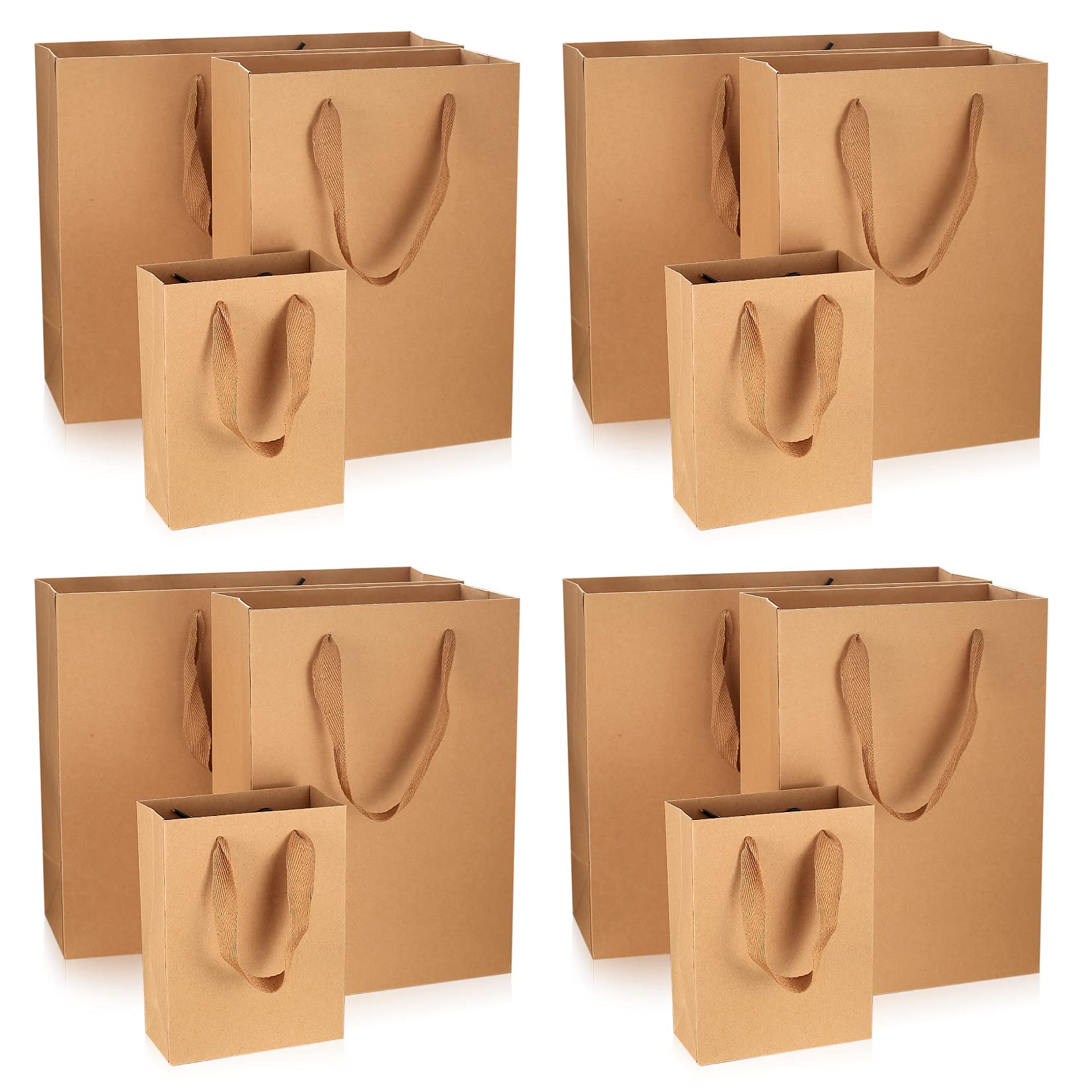 HexinYigjly 12 Pcs Kraft Paper Bags with Handles, Brown Paper Gift Bags Bulk, Small, Medium & Large Retail Bags for Small Business, Shopping Bags, Birthday Party Favor Bags, Merchandise Bags