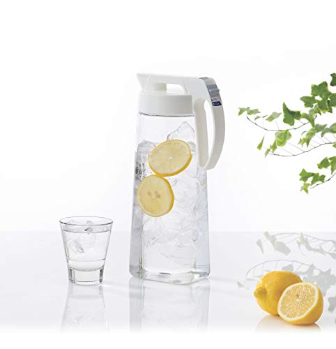 Lustroware Easy Care One-touch Airtight Pitcher 2.2QT (71oz) for Hot or Cold Liquids | High Heat Resistant, Leak Proof & Space Saving | Made in Japan