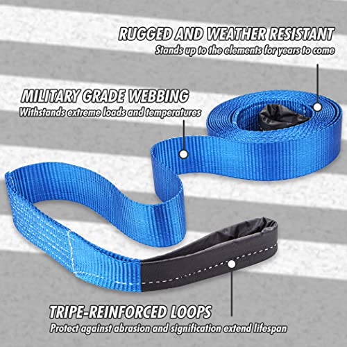 Cartman 2" x 20' Tow Belt Heavy Duty 10,000Lbs Tow Strap Off Road Towing Rope with Reinforced Loops for Recovery Vehicles
