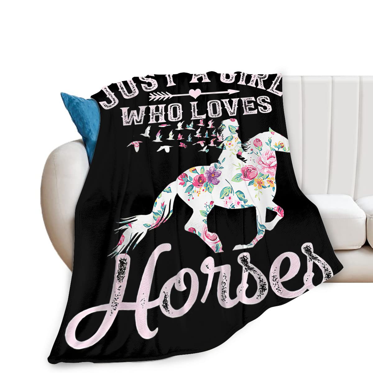 citari Just A Girl Who Loves Horses Blanket Horse Flower Throw Blanket for Girls Super Soft Warm Cozy Fleece Plush Bedding ​Blanket Horse Gifts for Women Kids Adults Couch Sofa 40"x50"