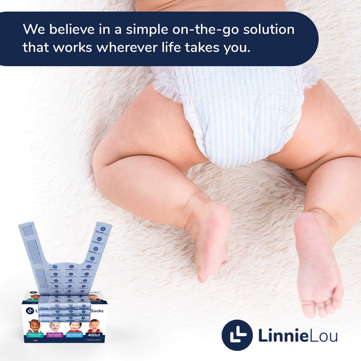 LinnieLou Disposable Diaper Sack Portable Essentials kit, (400 Pack), Blue