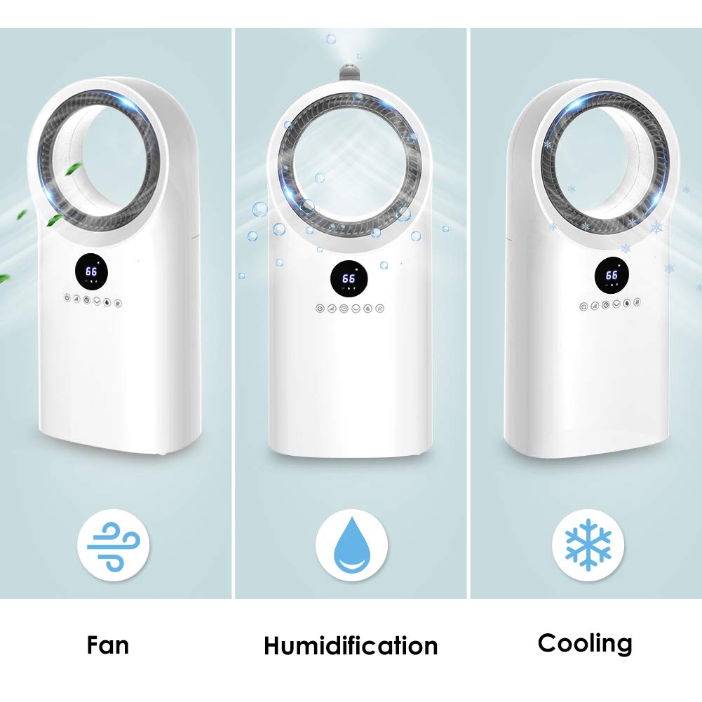 Evaporative Air Cooler 3 in 1, LifePlus Portable Bladeless Conditoner Fan with Wheel, Cooling & Humidification Function, Water Swamp Cooler with 1.32 Gallon Water Tank, 12H Timer and Remote Control