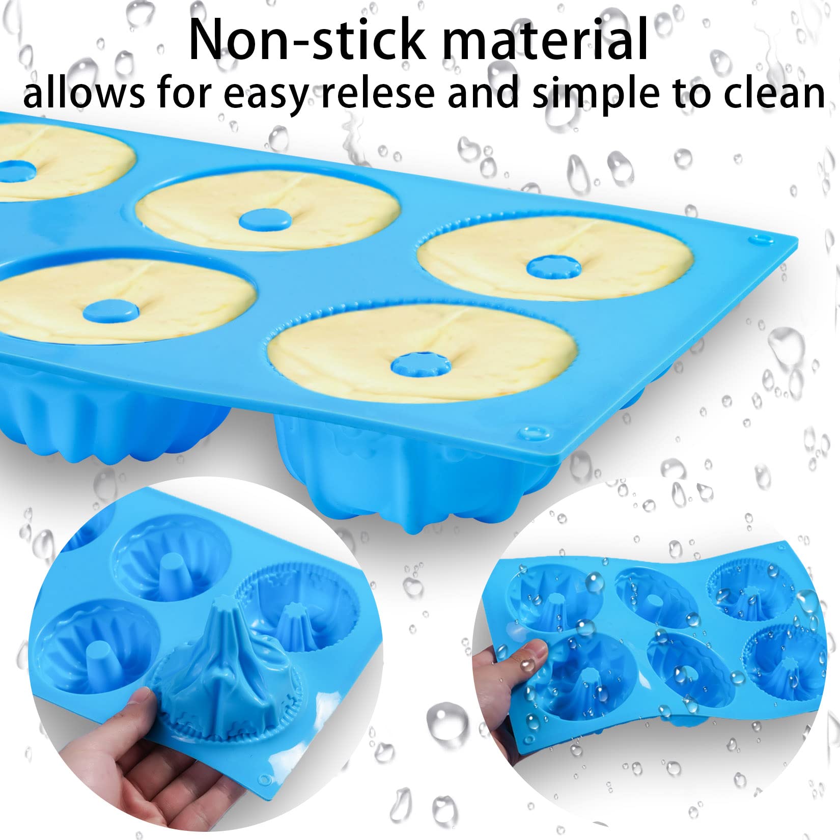3 Pcs Mini Cake Pan with Knife Brush - Silicone Donut Cake Mold, Silicone Jumbo Muffin Pan 6 Cups, Doughnut Donut, Brownie Flower Multi Shapes Baking