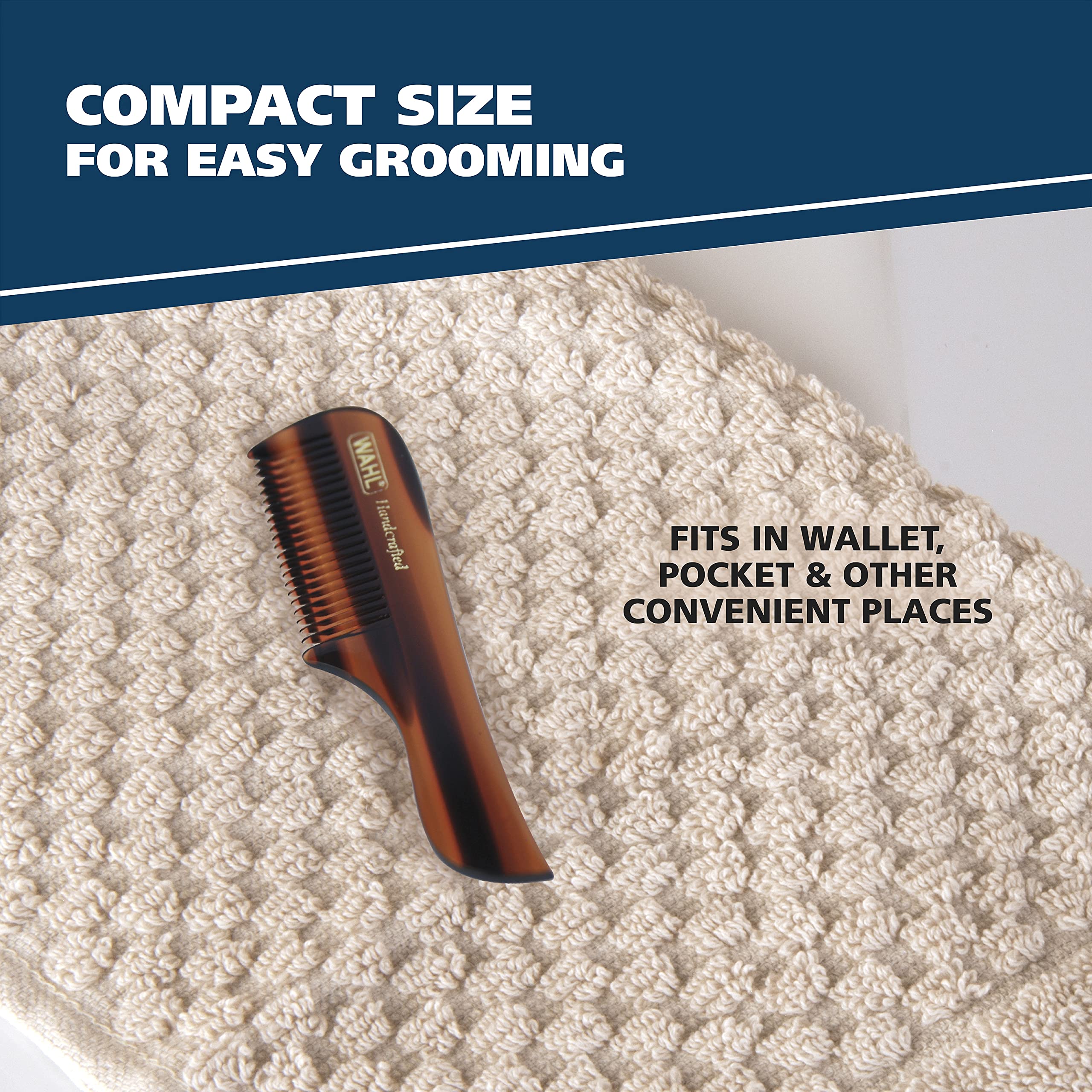 Wahl Small Mustache Comb for Men's Grooming - Handcrafted & Hand Cut with Cellulose Acetate - Smooth, Rounded Tapered Teeth - Model 3323 Brown