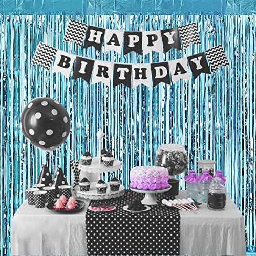 3 Pack Blue Metallic Tinsel Foil Fringe Curtains Backdrop，3.3 ft x 8.2 ft Blue Foil Fringe Curtains Decorations，for Photo Background Party Decorations,Graduation Decorations foil Fringe