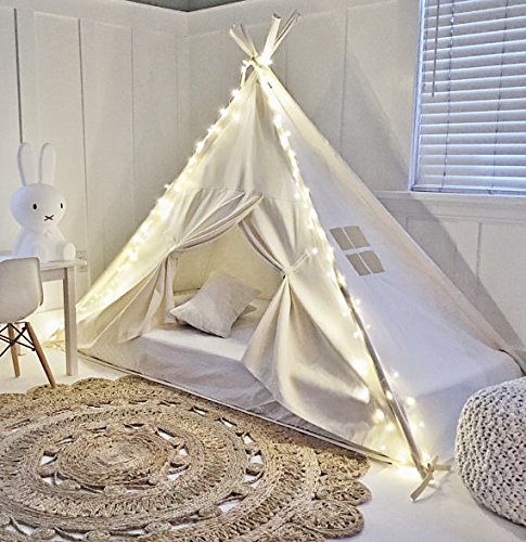 Domestic Objects | Play Tent Bed Canopy | Teepee for Mattress | Cotton Canvas | Premium Quality (Twin/Single with Door) (White)