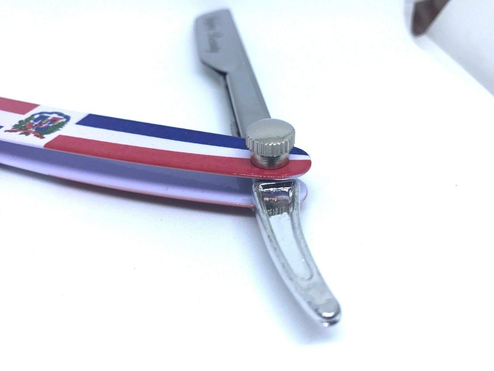 Dominican Flag Straight Edge Barber Razor Folding Shaving Razor