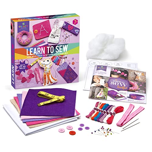 Craft-tastic Learn to Sew Kit β 7 Fun Projects and Reusable Materials to Teach Basic Sewing Stitches, Embroidery & More--Ages 7+