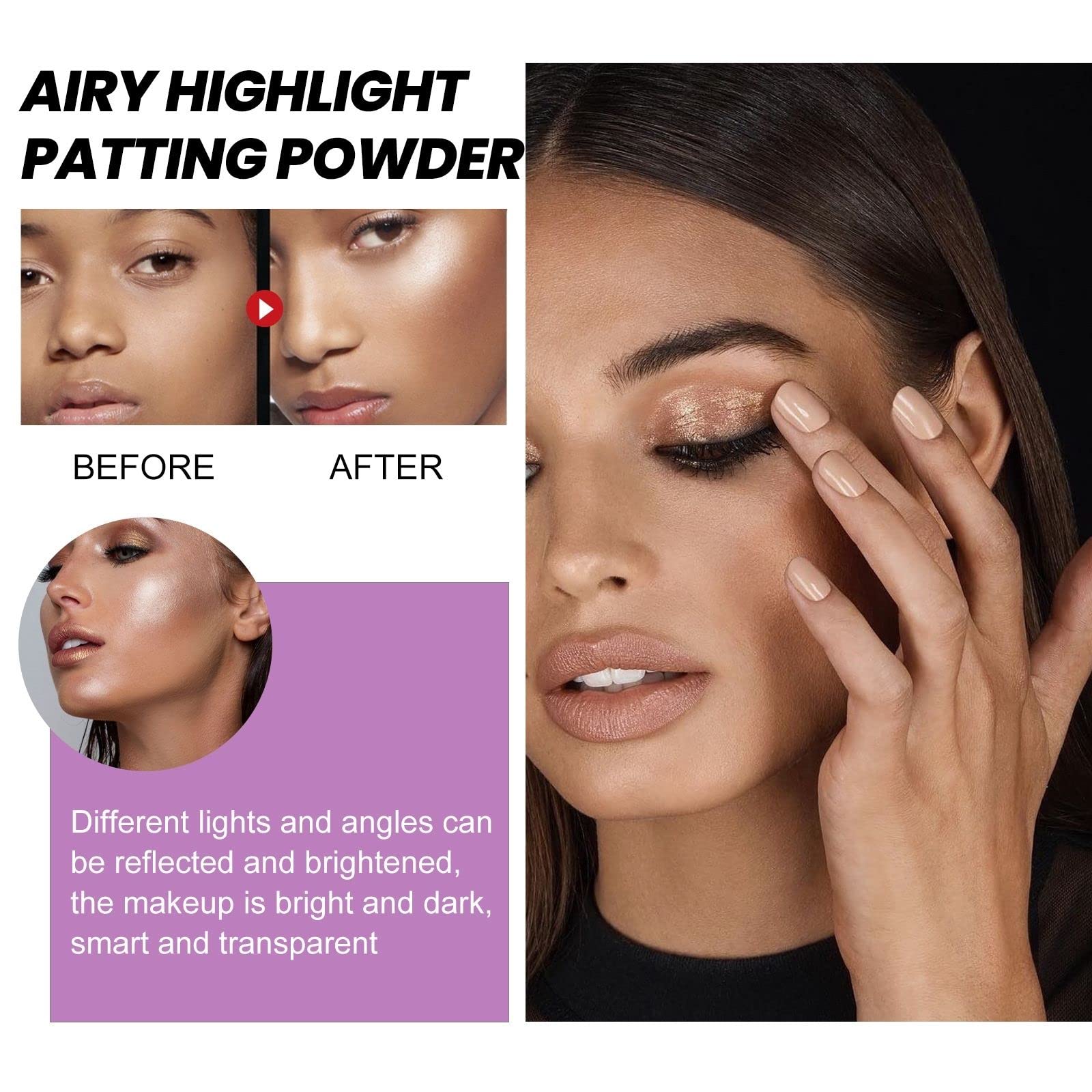 3 PCS Polvo De Hadas, Fairy Highlight Patting Powder Highlighter Body Brightens the Natural Three-dimensional Face Powder Blusher (3 Colors)