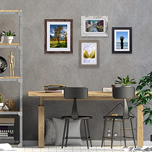 BEYAHELA Rustic 4x6 Picture Frame Set 6 Pack, White 4x6 Photo Frames with Mat, Distressed Wood Farmhouse Frame for Table Top Display Frames 4x6 for Wall Decoration with Real Glass&Hang nails (Mixed)