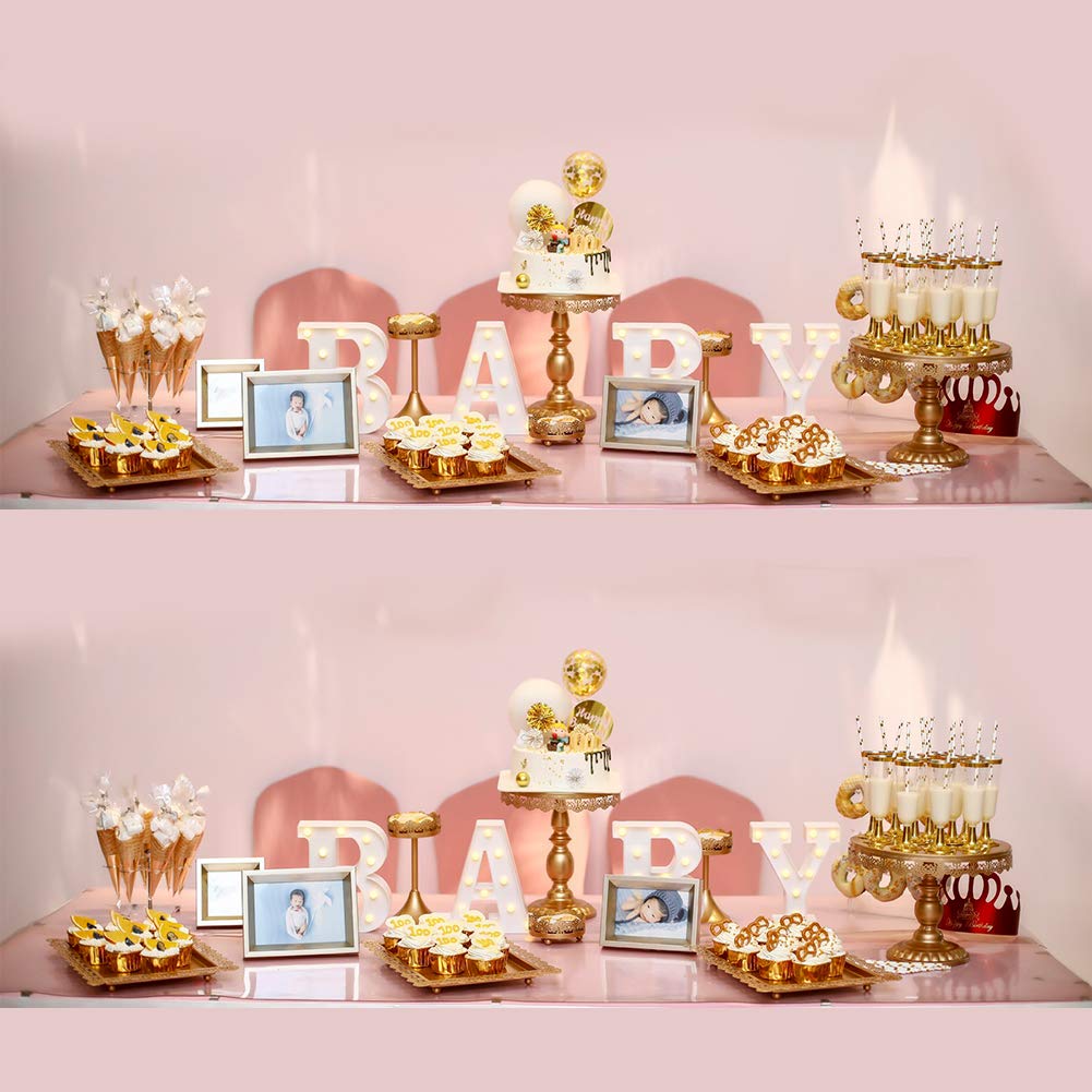 2Pcs Iron Cupcake Plate Dessert Serving Tray Fruit Platter for Halloween Tea Party Brithday Party Wedding Baby Shower Rectangle Gold