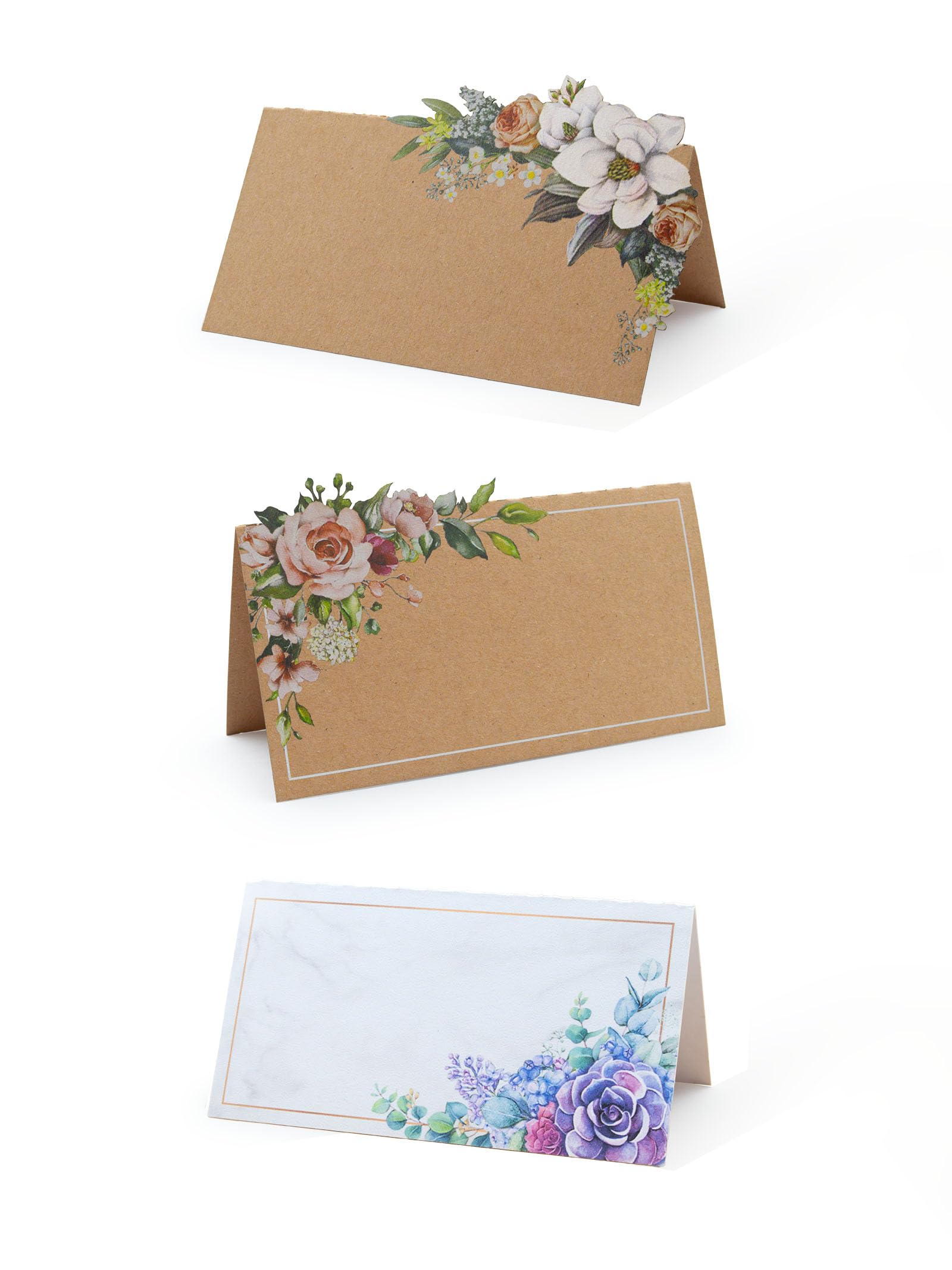 48 Spring/Summer Rustic Floral Theme Wedding Place Cards in Kraft Cards (Kraft Brown without Border)
