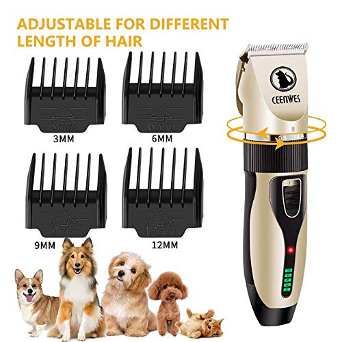 Dog Clippers Cordless Grooming Kit Professional Horse Detachable Blade with 4 Comb Guides,Low Noise Pet Rechargeable Tools for Small & Large Dogs Cats Pets