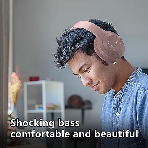 Active Noise Cancelling Headphones Wireless Over Ear Bluetooth Headphones Hi-Res Audio Deep Bass Memory Foam Ear Cups for Home Travel Office(Pink)