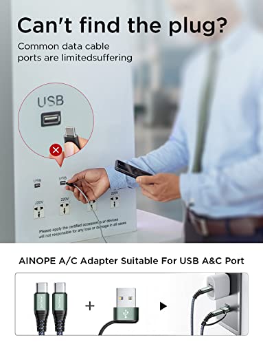 AINOPE Newest 2-in-1 Charger Cable 2-Pack 6.6ft, 3.1A C to C Fast Charging Cable Nylon Braided USB A/C to USB C Cord Compatible with iPad Pro/Air/Mini 6 MacBook Air Galaxy S22 21 S10 Note