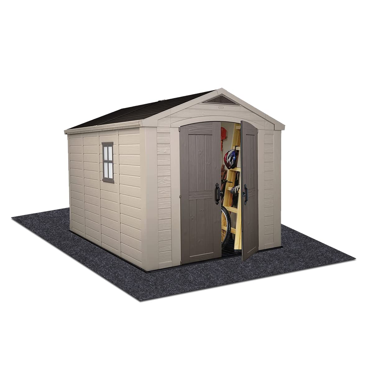 Meitola Outdoor Storage Shed Mat,Waterproof and Dustproof Outdoor Carport Mat—Backing Prevents Liquid Penetration,Soft Material, Patio Furniture Mat,Non-Slip,Washable, Black (8' x 6')