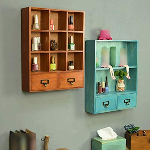 LLRYN Rustic Wall Shelf - Solid Wood, Suitable for All Kinds of Scenes, Living Room, Bedroom, Kitchen, Office (Color : Blue)