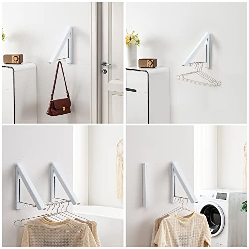 Ainpota 2 Pack Clothes Drying Rack Triangle Wall Mounted Drying Rack Clothing Laundry Drying Rack Collapsible with Rod for Laundry and Indoor，White