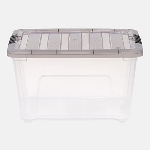 IRIS USA 5 Pack 32 Quart Stack & Pull™ Clear Plastic Storage Box with Buckles, Gray