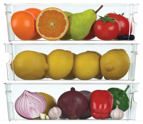 Simply Gourmet Refrigerator Organizer Bins - Set of 6 Clear, Stackable Freezer and Fridge Organizer Containers w/Chalk Pen and Labels - Essential Pantry & Kitchen Organization and Storage