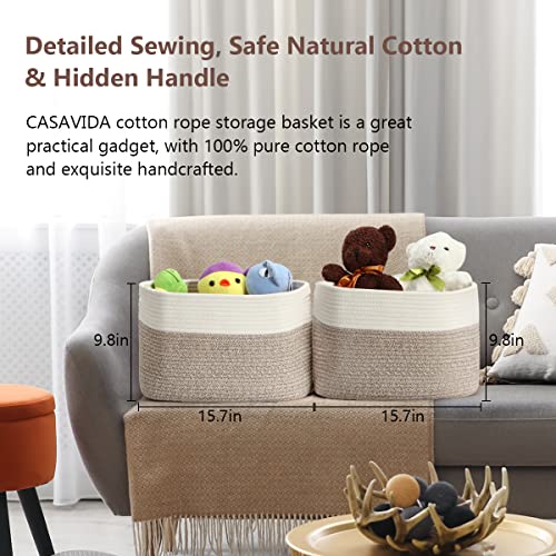 CASAVIDA Woven Baskets for Storage Set of 3, Cotton Rope Basket Storage Baskets for Organizing with Handles, Closet Soft Storage Baskets for Shelf Nursery Baby Laundry Living Room & Bedroom