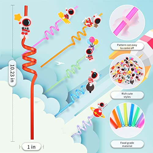 32pieces Kids Drinking Straws Reusable Outer Space Theme Kids Party Straws for Theme Party Crazy Straw(Astronauts)