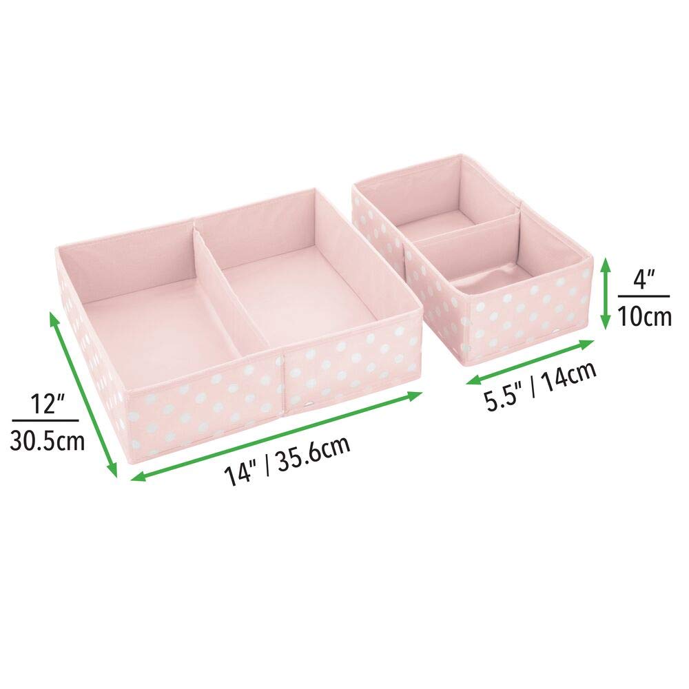 mDesign Soft Fabric Dresser Drawer and Closet Storage Organizer for Child/Kids Room, Nursery - Divided 2 Compartment Organizer - Fun Polka Dot Print, Set of 4 - Pink with White Dots