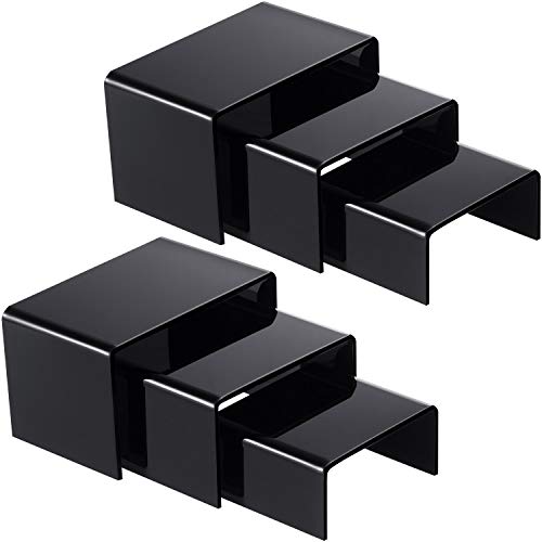 Chuangdi 2 Sets Acrylic Display Risers, Clear Product Stand, Jewelry Display Riser Shelf Showcase Fixtures for Dessert Cupcake Candy Treat Action Figure Display (Black,Medium Set)