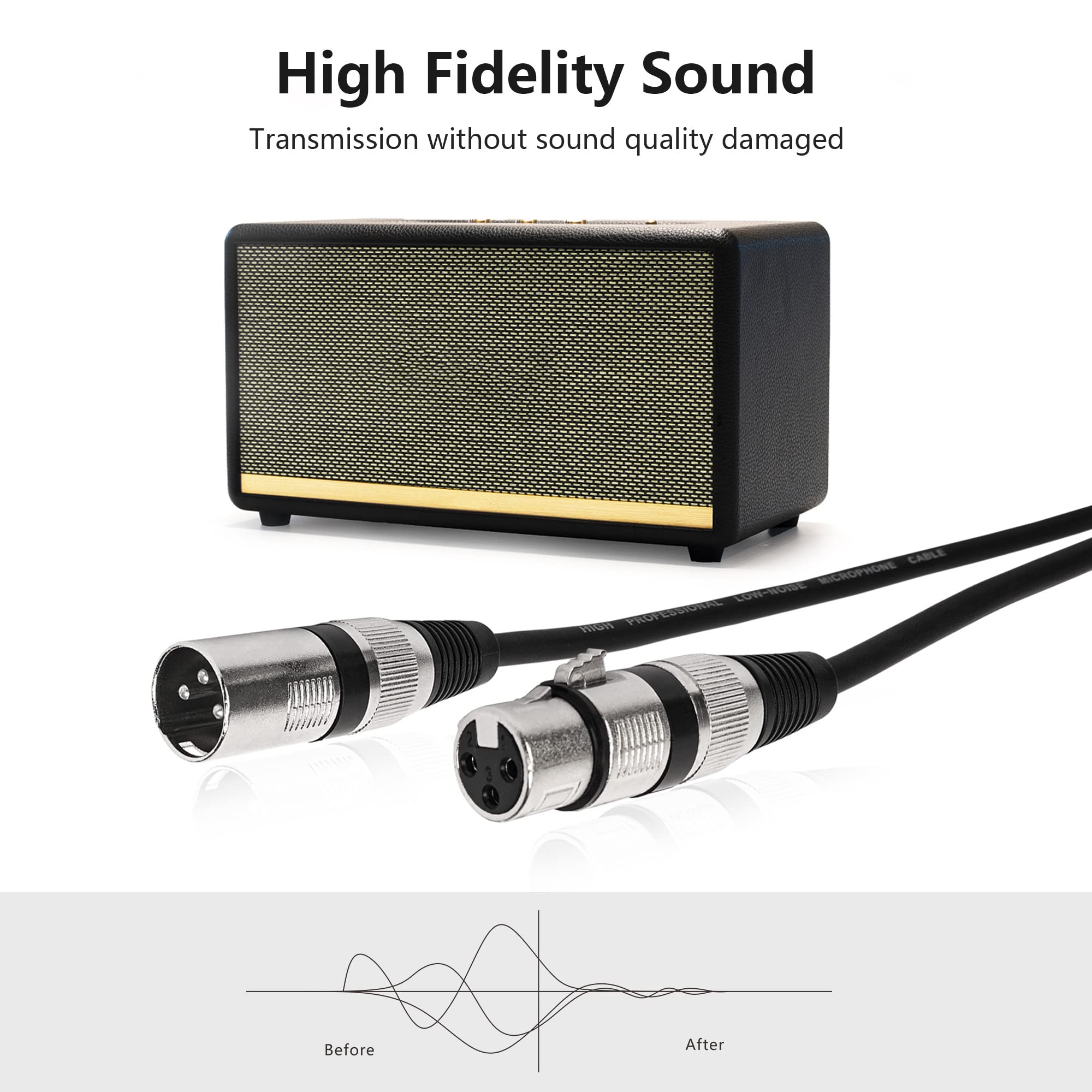 Giusuemp XLR Balanced Microphone Cables 3 Pin XLR Male to Female,10 feet,Silver Black for Powered Speakers, Audio Interface or Mixer Live Performance & Recording