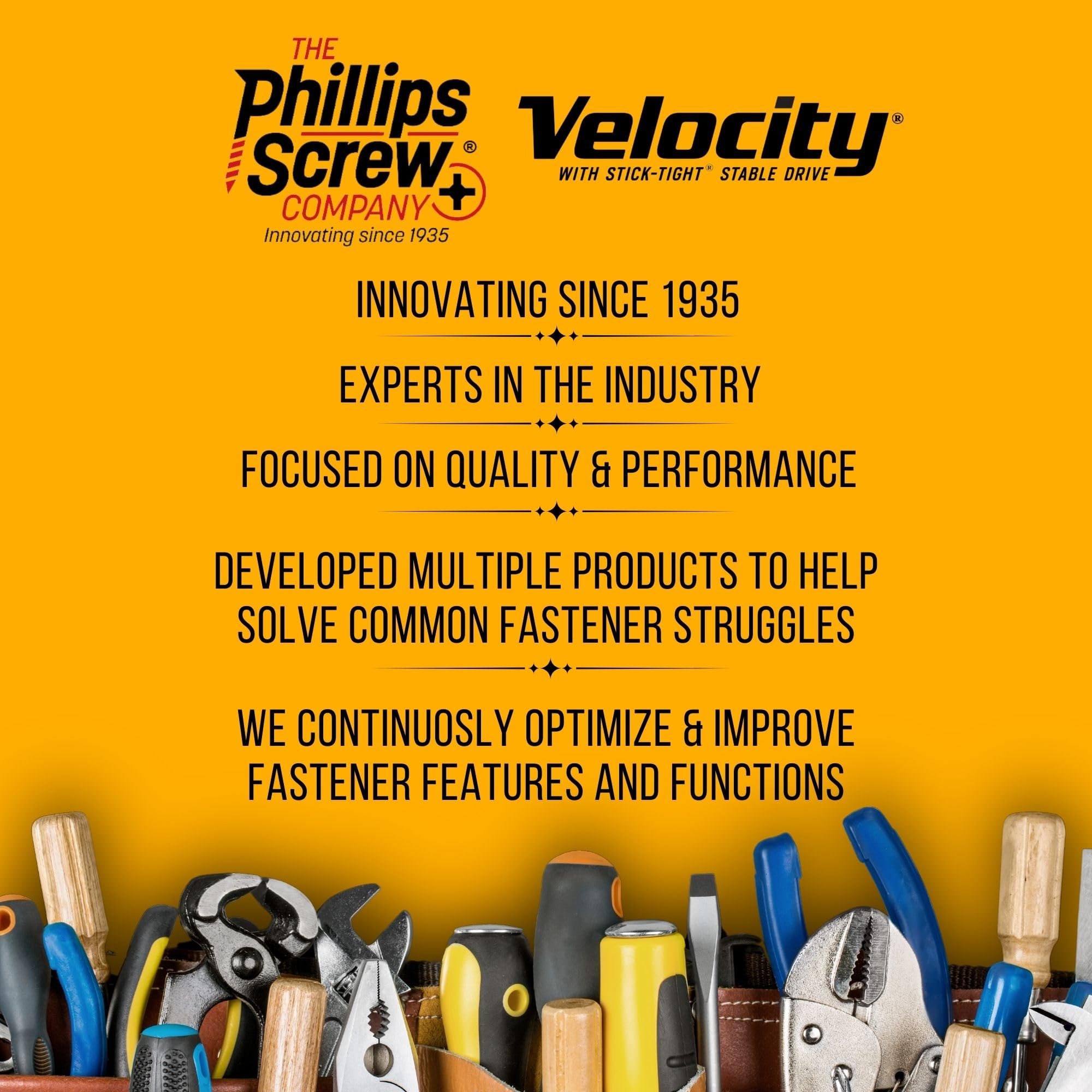 Velocity Interior 2 Inch Wood Screws Contractor Pack (Size #8, 435 Pcs) – Self Tapping Screws with Phillips Bits, Stick Tight Technology, Carbon Steel with Zinc Plating, Durable Storage Organizer