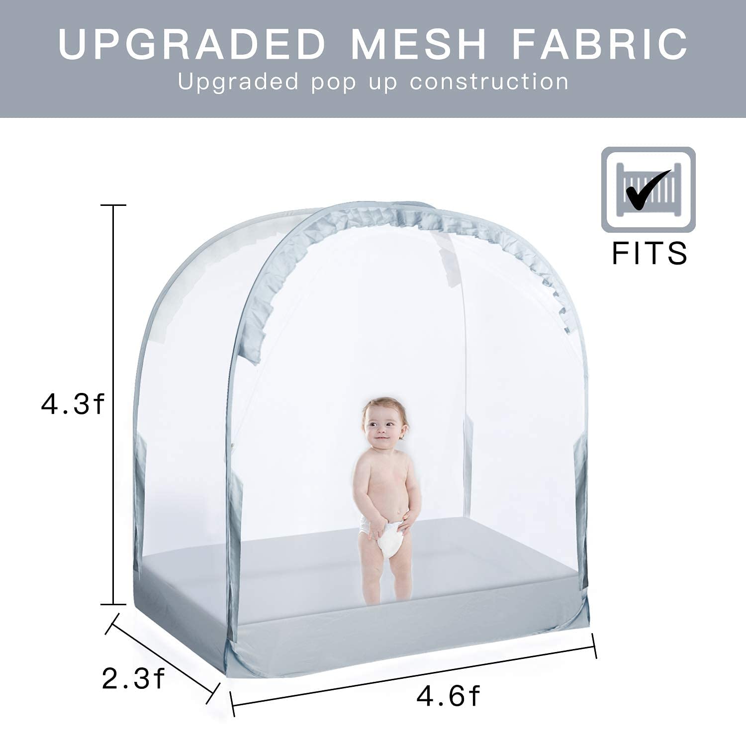 L RUNNZER Baby Crib Tent, Pop up Nursery Net to Keep Baby from Climbing Out, Protect Your Baby from Falls and Bite