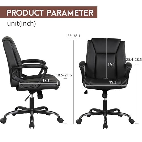 PayLessHere PU Leather Task Chair Home Office Chair Ergonomic Desk Chair with Lumbar Support and Armrests Adjustable Features with Mid Back Swivel Executive Computer Chair (Black)