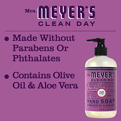 MRS. MEYER'S CLEAN DAY Liquid Hand Soap, Cruelty Free and Biodegradable Formula, Plum Berry Scent, 12.5 oz- Pack of 3
