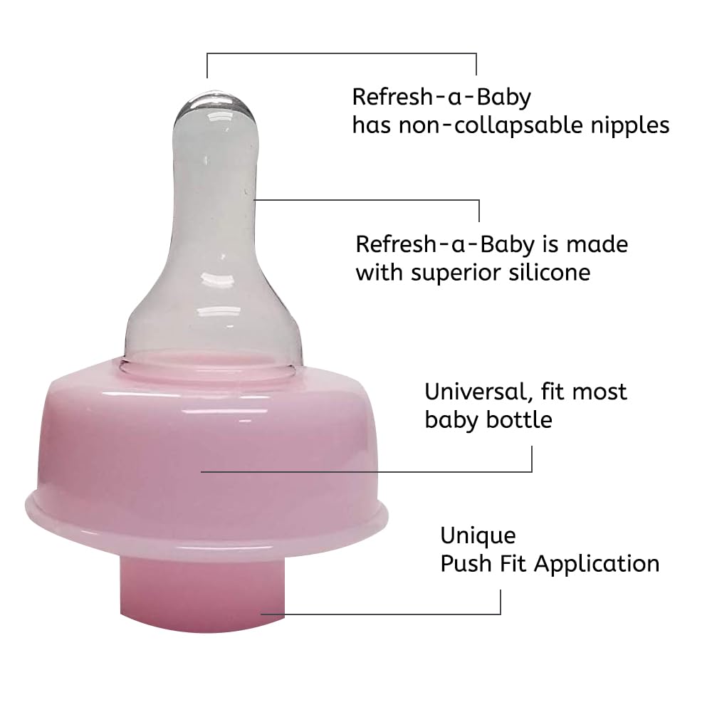 Refresh-a-Baby Universal Bottle Top Adapter β 2 Pc Pack, Reusable, Convert any Bottle into a Child's Bottle, Fits any Formula (Pink)