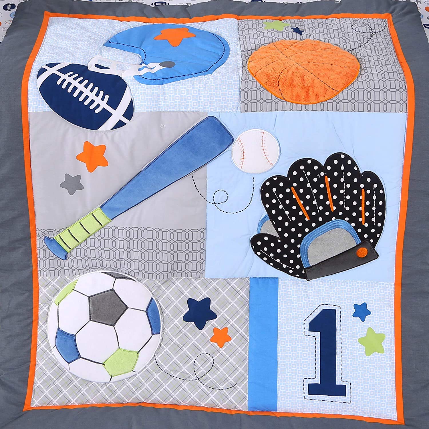 VIVILINEN Baby Crib Bedding Set for Boys 3 Pieces Blue Sports Baseball Originals Soft Toddler Nursery Bedding Sets