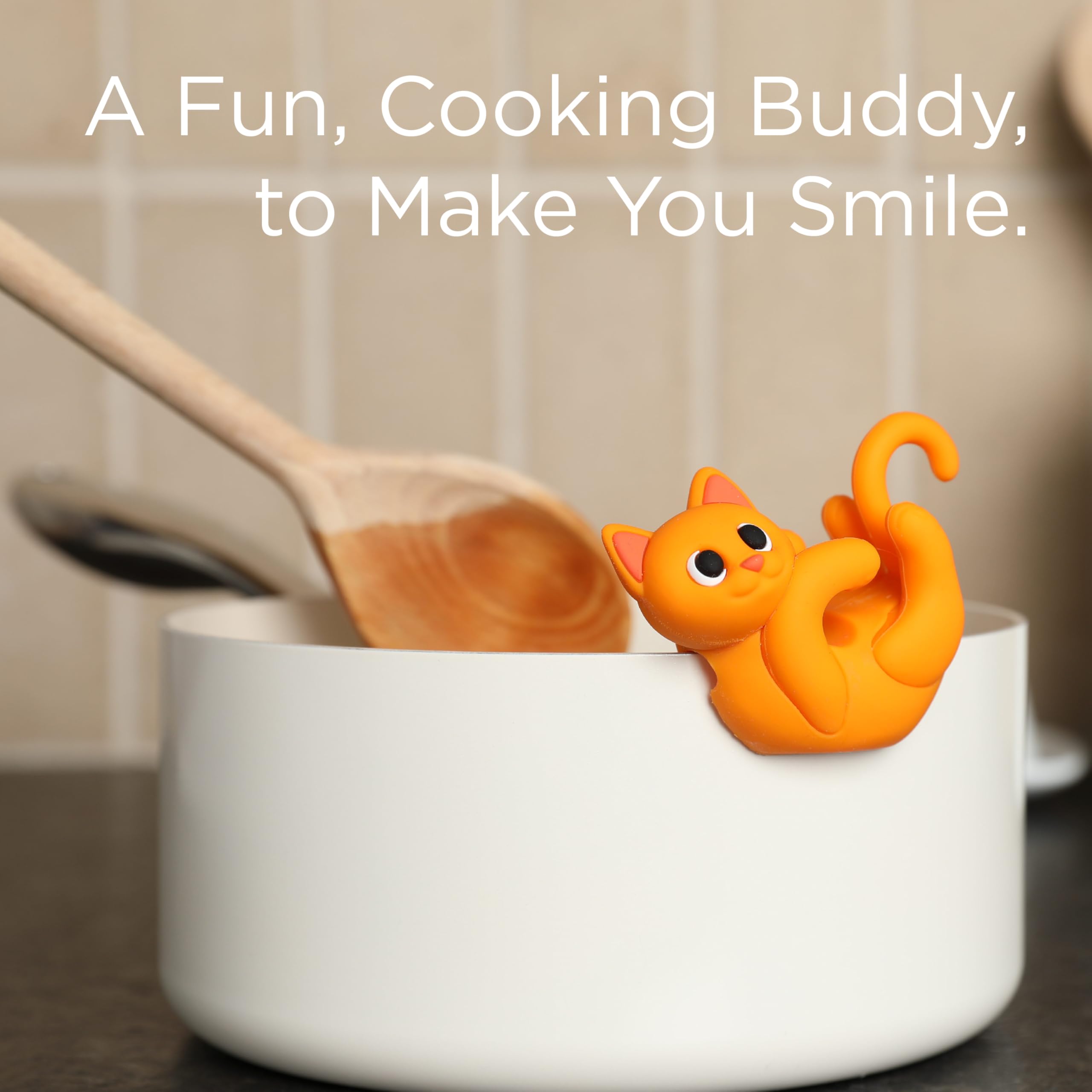Cat Funny Spoon Rest Silicone Utensil Rest - Pot Spoon Holder for Pot - Food Grade Silicone Utensil Holder Kitchen Gadget - Fun, Cute & Silly Orange Cat Design - Super Fun!