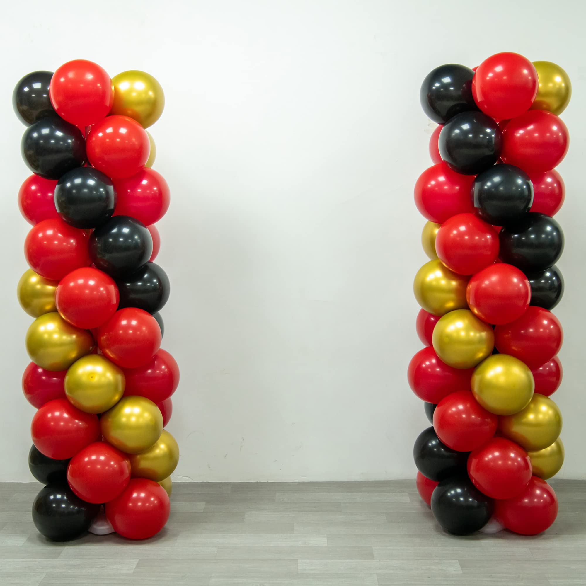 MOXMAY Balloon Column Kit β Set of 2 Balloon Columns with Stand Base and Pole Balloon Tower Backdrop Decoration for Wedding Baby Shower Birthday Party 100 Balloons Included(Black Gold Red)